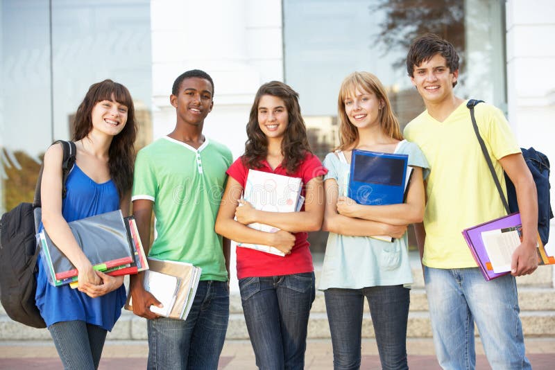 Teenage Students Standing Outside College Stock Photo - Image of ...