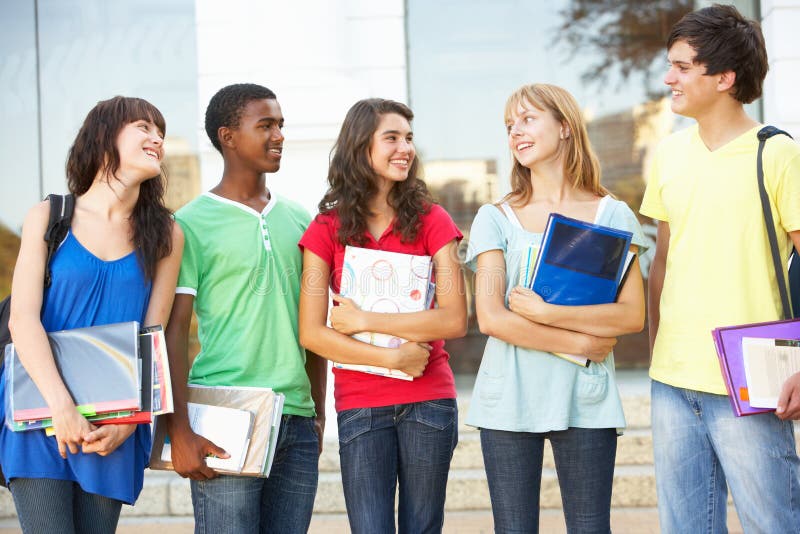 Teenage Students Standing Outside College Building Stock Image - Image ...