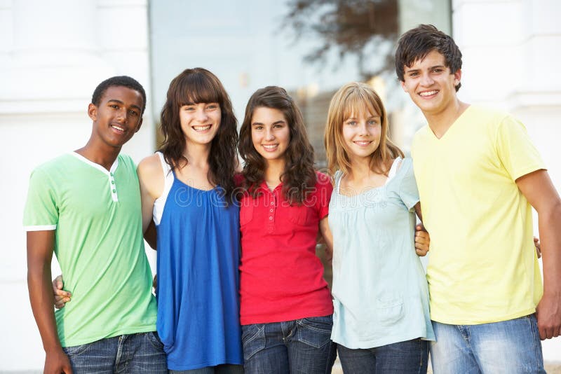 Teenage Students Standing Outside College Building Stock Image - Image ...