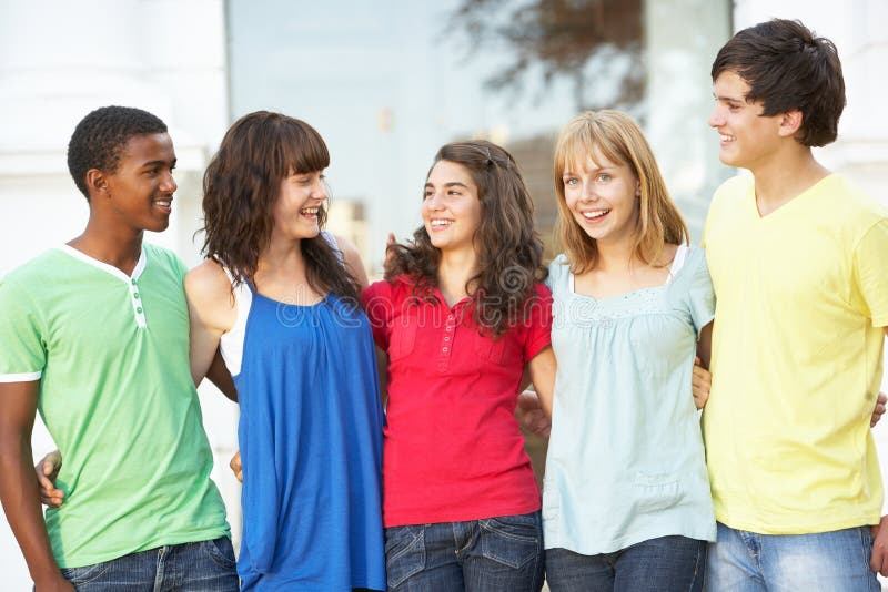 Teenage Students Standing Outside College Stock Photo - Image of ...