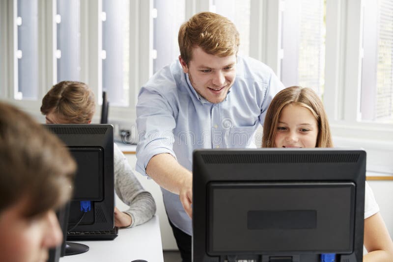 Teenage Students Studying in it Class with Teacher Stock Image - Image ...