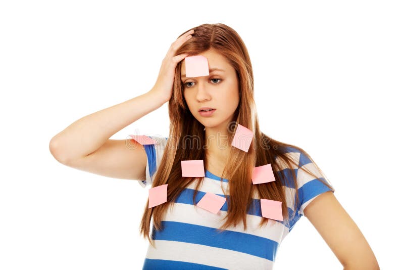 Teenage Woman Covered with Post it Notes Stock Image - Image of busy ...