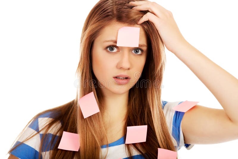 Teenage Woman Covered with Post it Notes Stock Photo - Image of busy ...