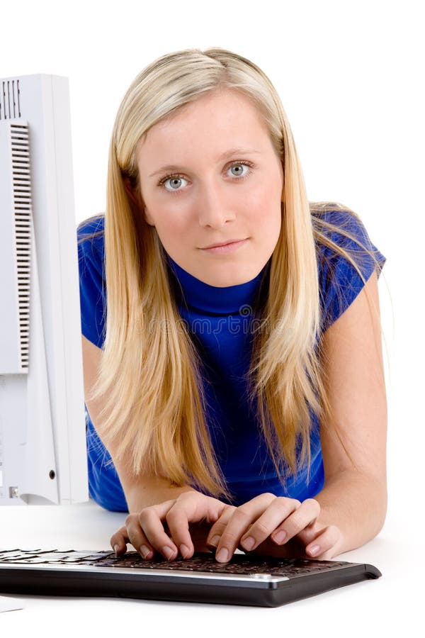 Teenager on Computer stock photo. Image of pretty, woman - 12714828