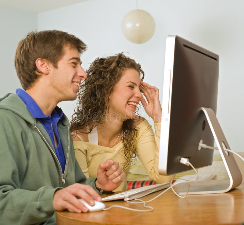 Teenager couple computer stock image. Image of beautiful - 7602087