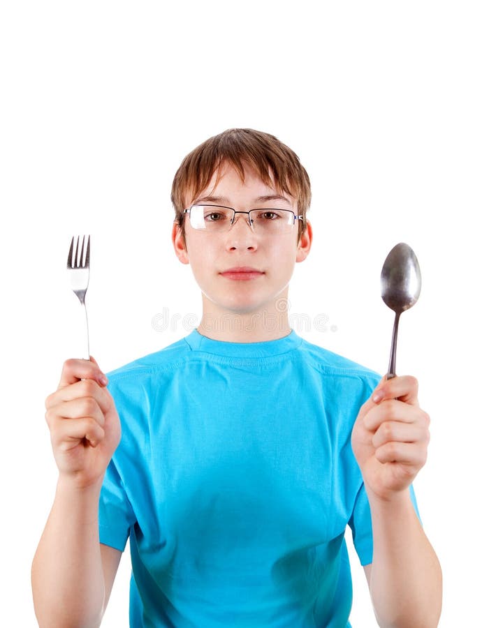 Young Man with a Cutlery stock photo. Image of shirt - 86360160