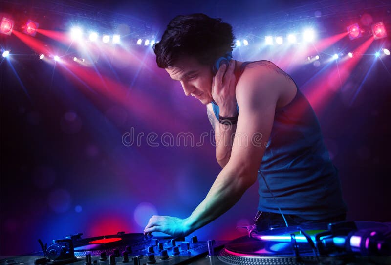 Teenager Dj Mixing Records in Front of a Crowd on Stage Stock Image ...