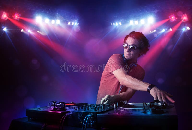 Teenager Dj Mixing Records in Front of a Crowd on Stage Stock Image ...