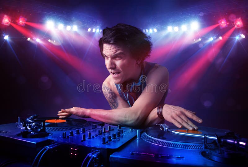 Teenager Dj Mixing Records in Front of a Crowd on Stage Stock Photo ...
