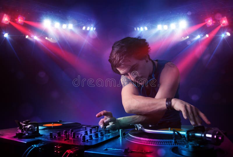 Teenager Dj Mixing Records in Front of a Crowd on Stage Stock Image ...