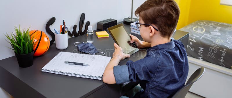 Teenager Doing Homework with a Tablet Stock Image - Image of glasses ...
