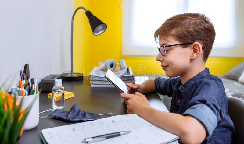 Teenager Doing Homework with a Tablet Stock Image - Image of learning ...