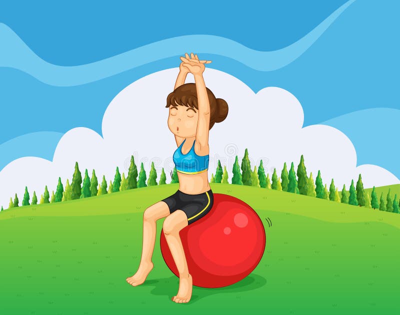 A Teenager Exercising at the Hilltop with a Bouncing Ball Stock Vector ...