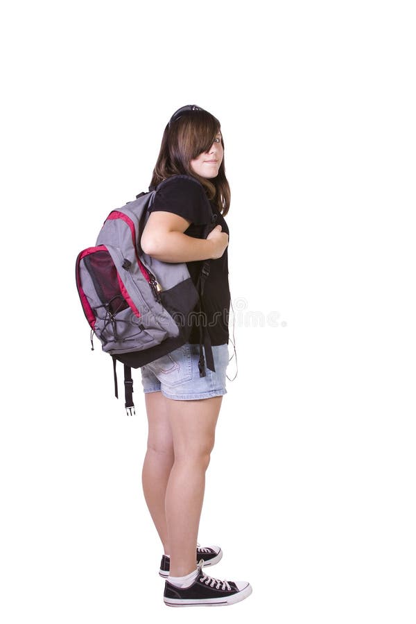 Teenager with her backpack stock image. Image of clothing - 19827147