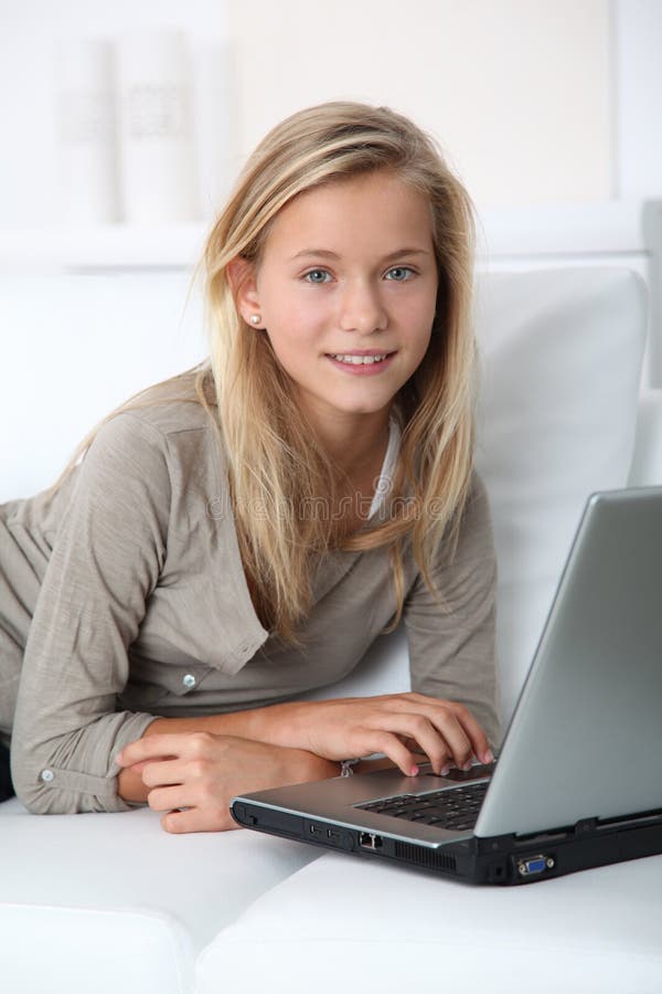 Teenager at Home with Laptop Computer Stock Photo - Image of email ...