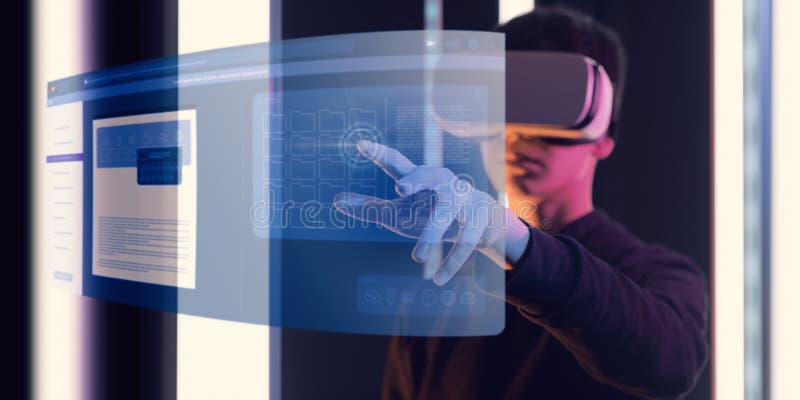 Teenager Interacting with Virtual Screens Stock Illustration ...