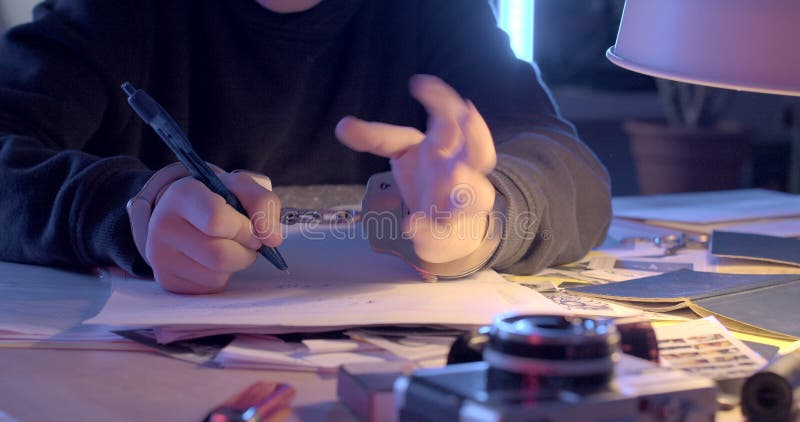 Teenager S Hands Write Text on Paper at the Table. Stock Video - Video ...