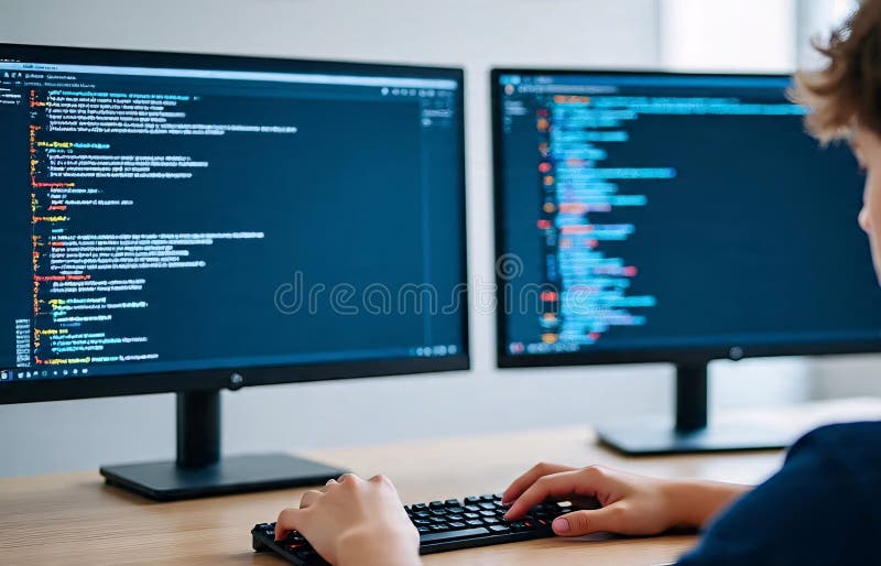 Teenager Coding Online Class with Instructions and Code Across Dual ...