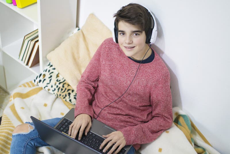 Teenager or Student Working with the Computer Stock Image - Image of ...