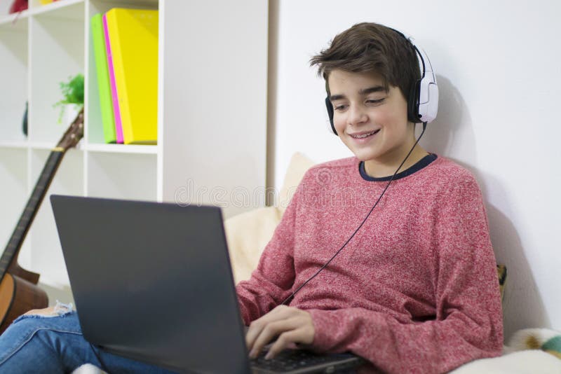 Teenager or Student Working with the Computer Stock Image - Image of ...