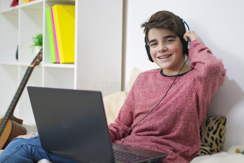 Teenager or Student Working with the Computer Stock Image - Image of ...