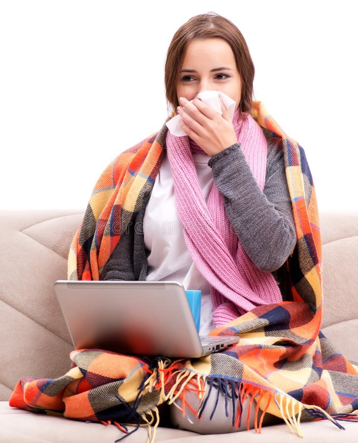 Teenager Suffering from Cold Sitting on Coach Stock Photo - Image of ...