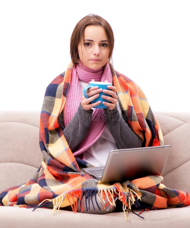 Teenager Suffering from Cold Sitting on Coach Stock Photo - Image of ...