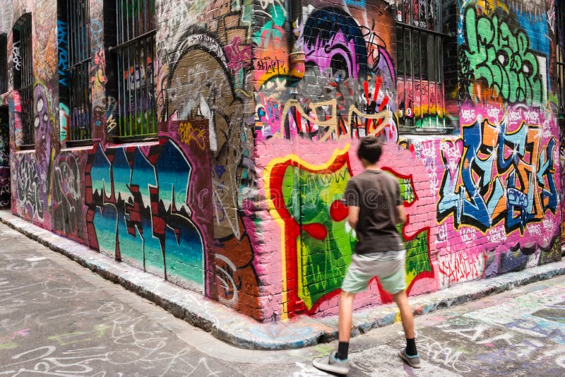 Teenager Tagging Graffiti Wall Editorial Photography - Image of lane ...