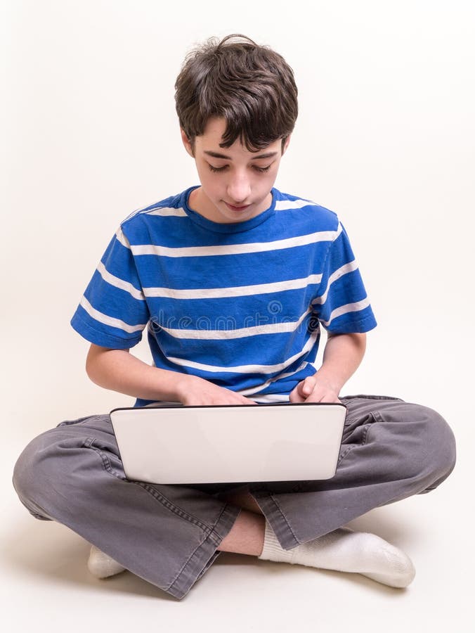 Teenager Using Computer, Checking on His Social Stock Image - Image of ...