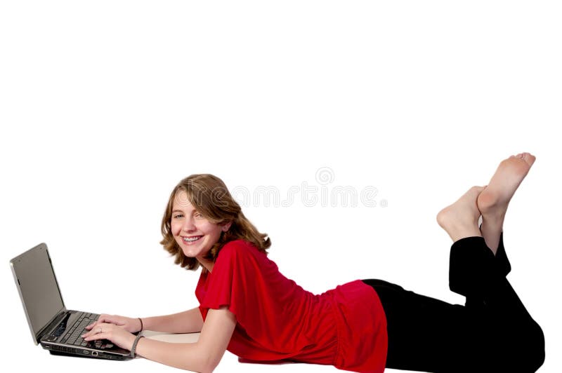 Teenager Using Laptop stock image. Image of woman, beautiful - 15900623
