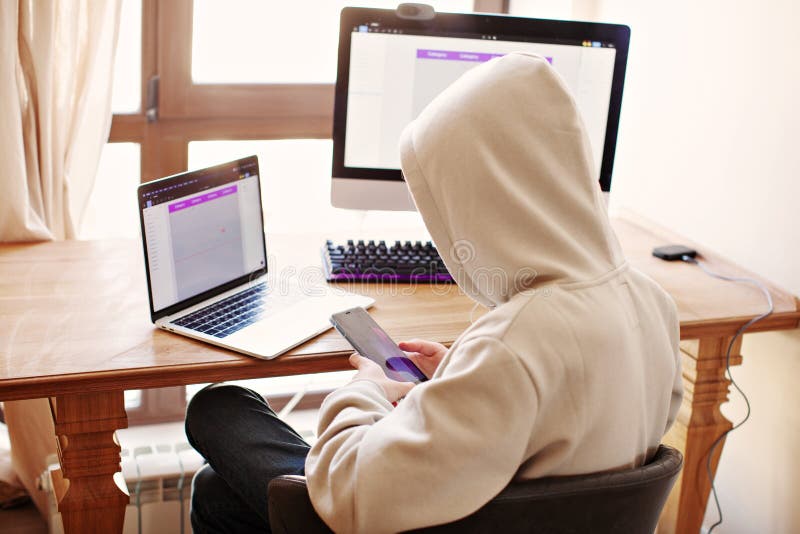 Teenager Using Laptop for Study, Remote Education Concept. Student Look ...