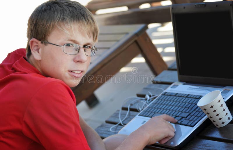 Teenager Works for the Computer Stock Photo - Image of people, think ...