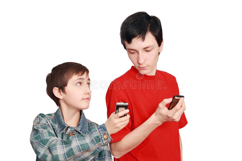 Teenagers Compare Telephones Stock Photo - Image of compare, media: 4821600
