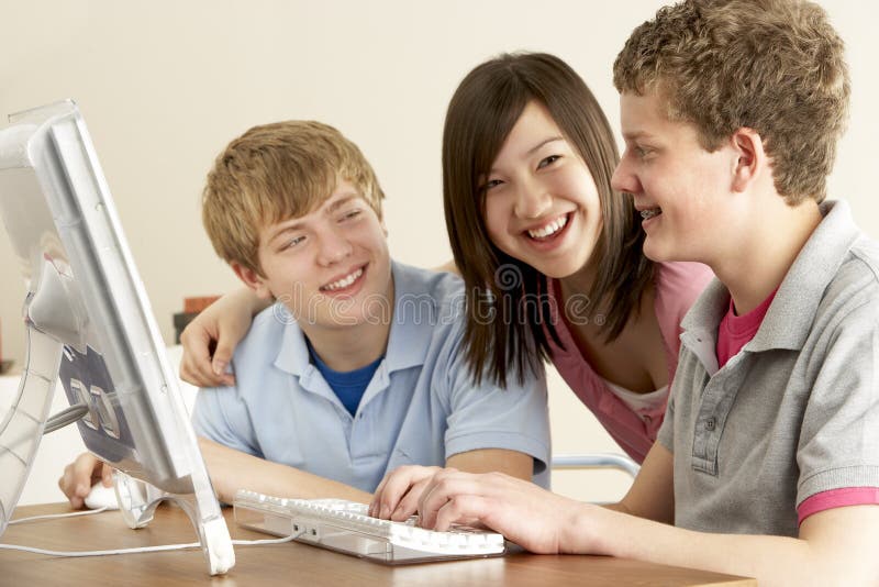 Two Teenage Boys on Computer at Home Stock Photo - Image of together ...