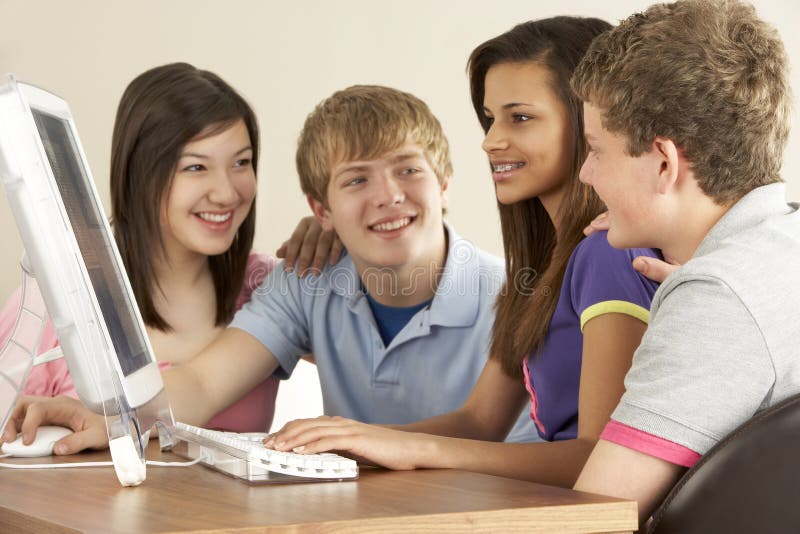 Two Teenage Boys on Computer at Home Stock Photo - Image of together ...