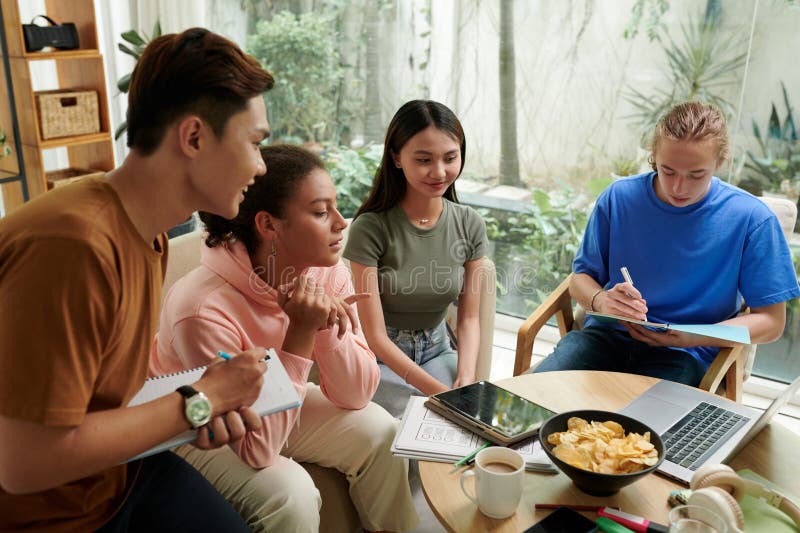 Teenagers Discussing Ideas stock photo. Image of computer - 284413102