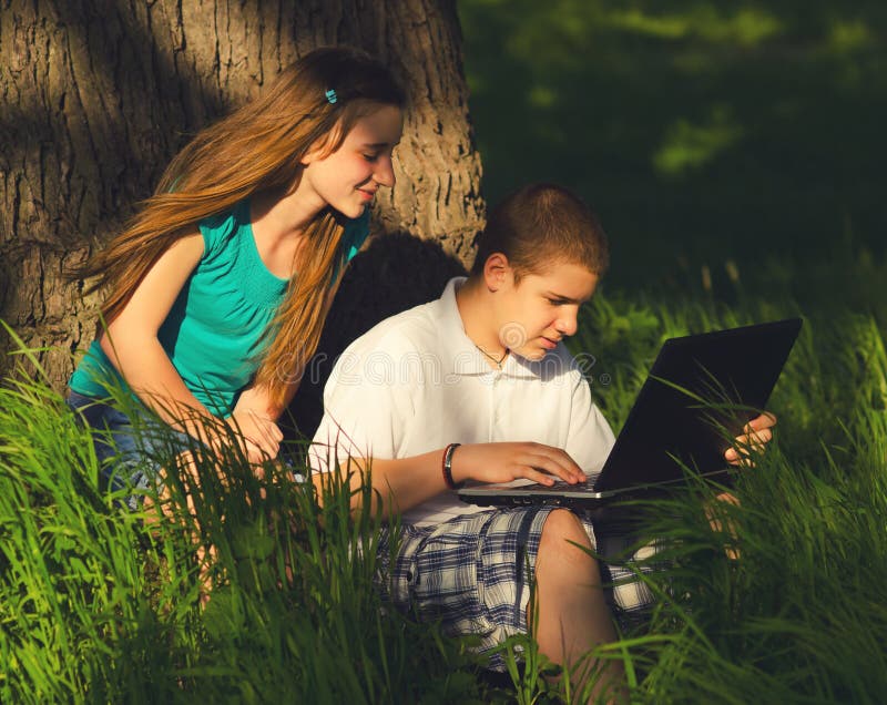 Teenagers Having Fun in the Nature Stock Photo - Image of green ...