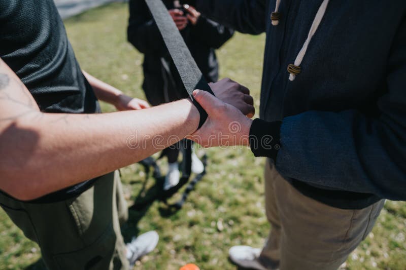 Teens Engaging in a Team Exercise Outdoors on a Sunny Day Stock Photo ...