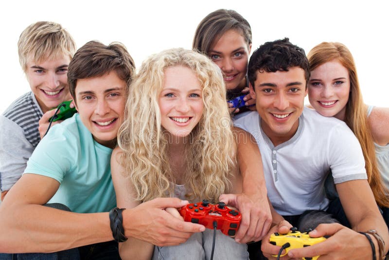 Teenagers Playing Video Games Stock Photo - Image of looking ...