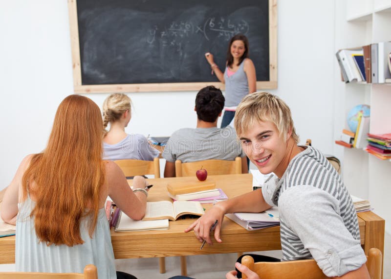 Teenagers Studying Together in a Class Stock Image - Image of indoor ...