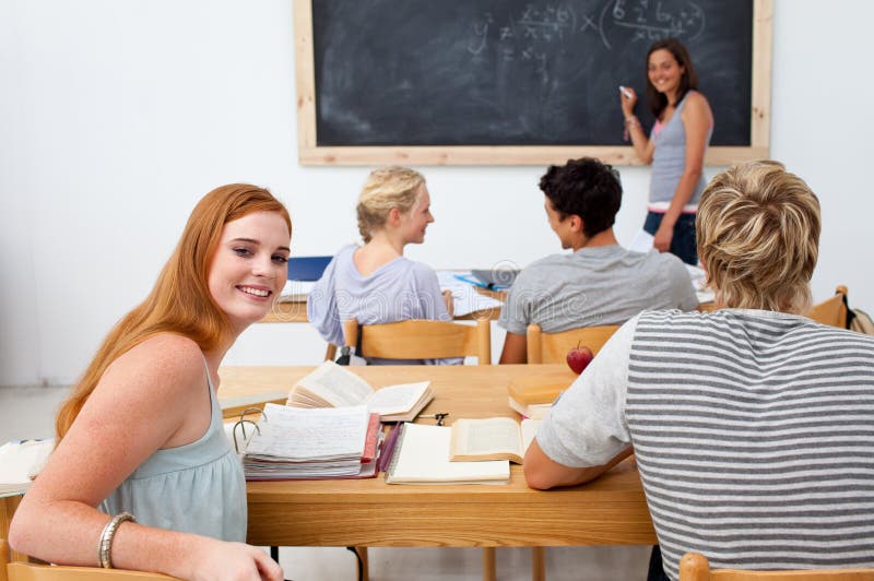 Teenagers Studying Together in a Class Stock Image - Image of school ...