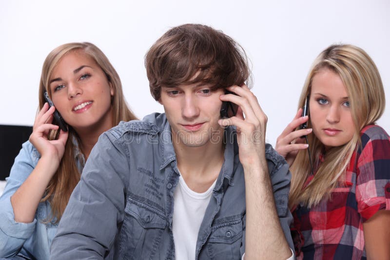 Teenagers Talking on Cellphones Stock Photo - Image of mobile ...