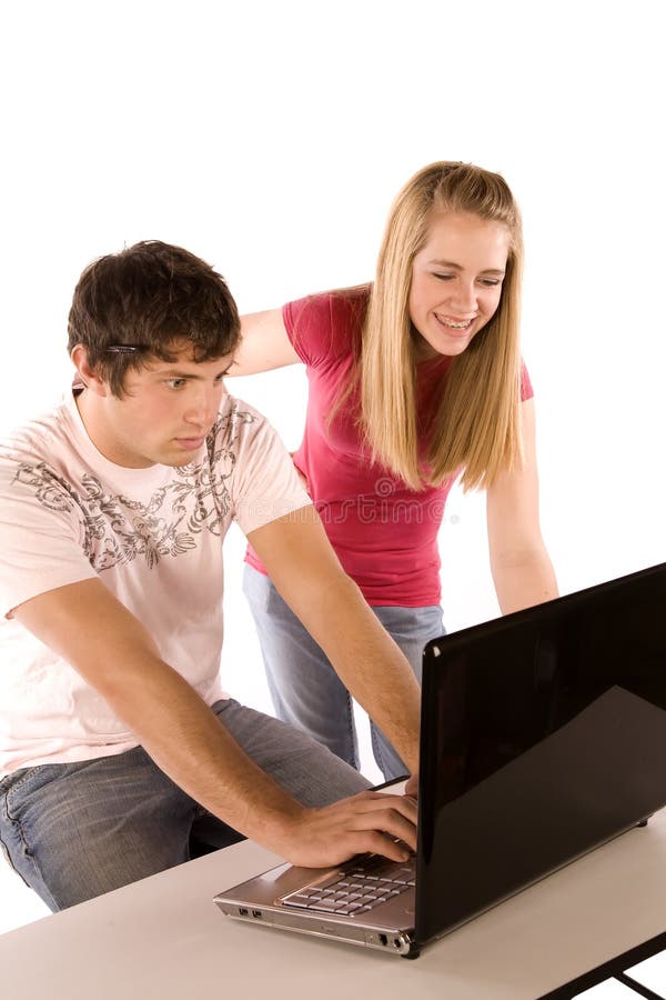 Teens on computer stock image. Image of exam, affection - 12720965
