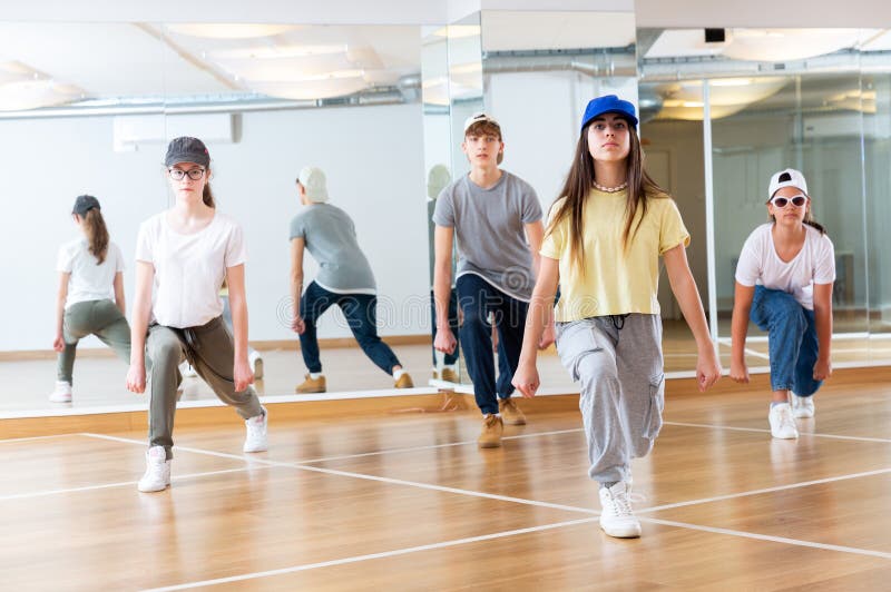 Teens Dancing Hip-hop Dance Together in Dance Hall Stock Image - Image ...