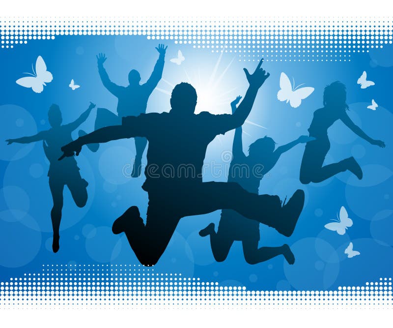 Teens Jumping Against a Summer Background. Stock Vector - Illustration ...