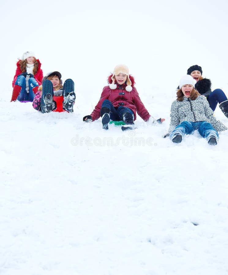 Teens sleighing stock image. Image of happiness, hill - 17788707