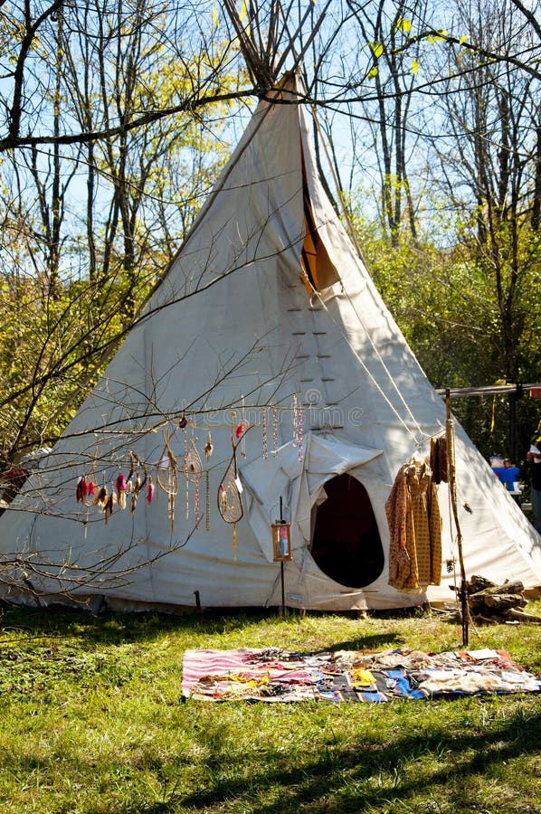 A Teepee Being Used for Shelter Stock Photo - Image of cowhide, canvas ...