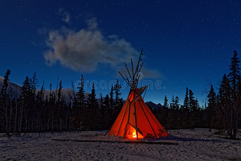 Teepee in the Forest at Night Stock Photo - Image of tipi, cold: 143429340