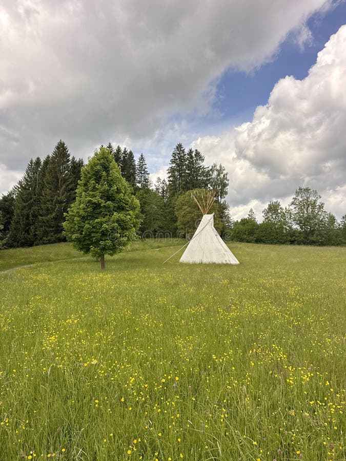 Teepee is in the Middle of a Field of Grass Stock Image - Image of ...
