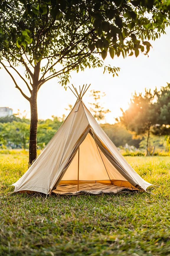 A Teepee in the Middle of a Grassy Field Under a Tree Stock Photo ...